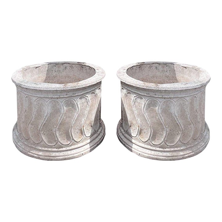 Vintage Round Roman Style Swirl Planters - Set of 2 | Chairish