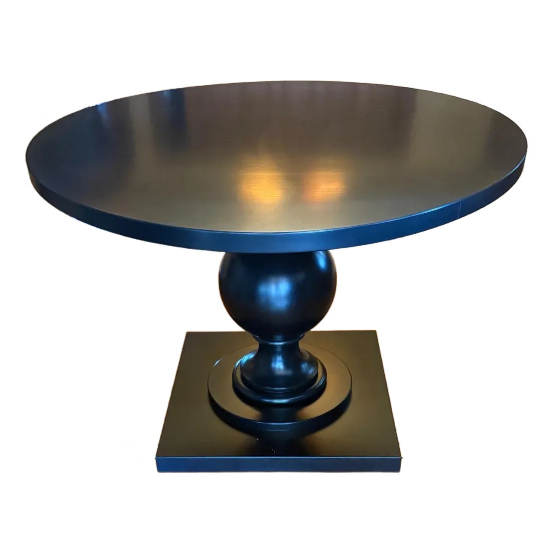 1990s Solid Black Wood Round Dining Table | Chairish