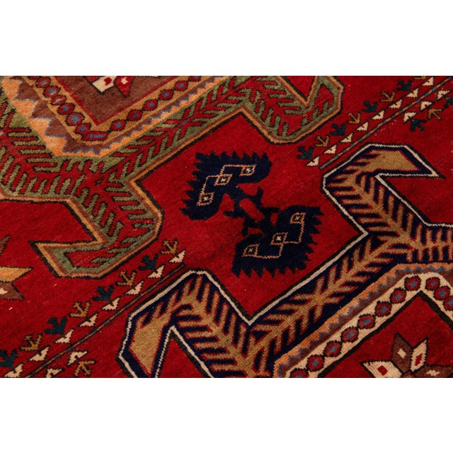 Vintage Runner Rug: Red Wool Persian Heriz With Tribal Pattern 1950s ...