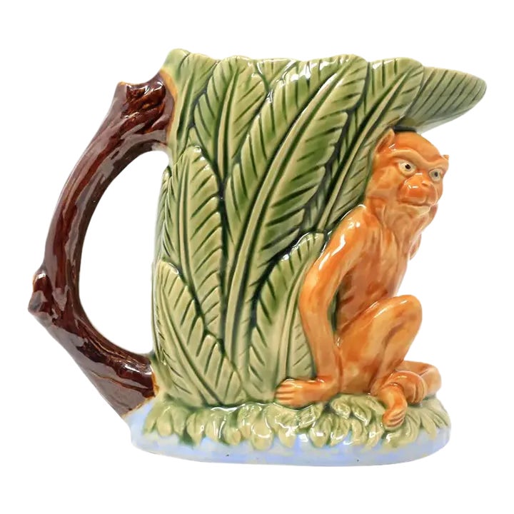 Ceramic Majolica Monkey Pitcher | Chairish