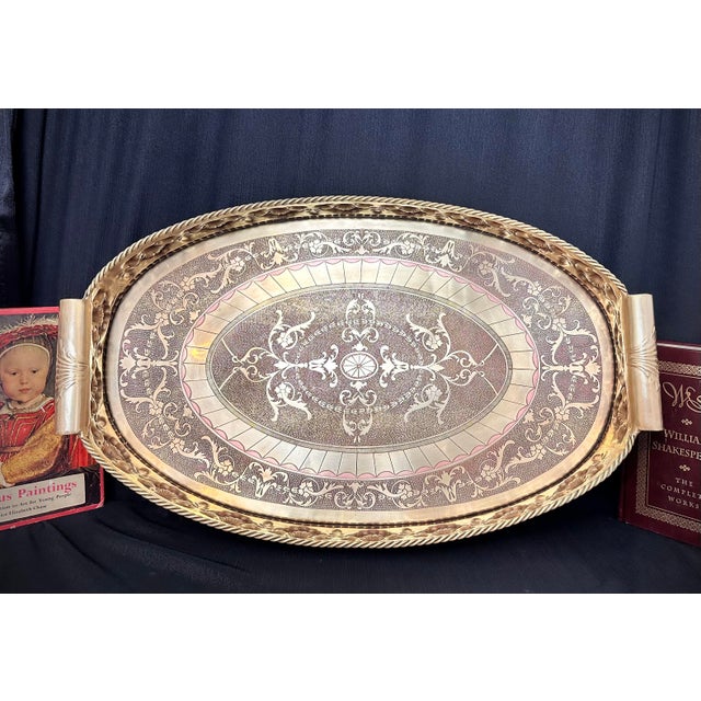 Vintage Castilian Imports Brass Large Embossed Tray | Chairish