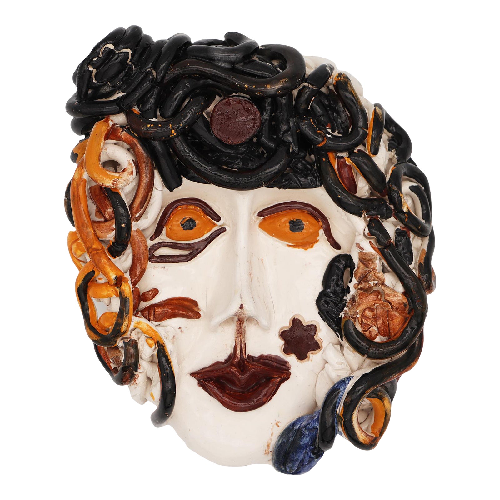 Woman Face Wall Plaque, Sicilian Glazed Earthenware, 1990s | Chairish