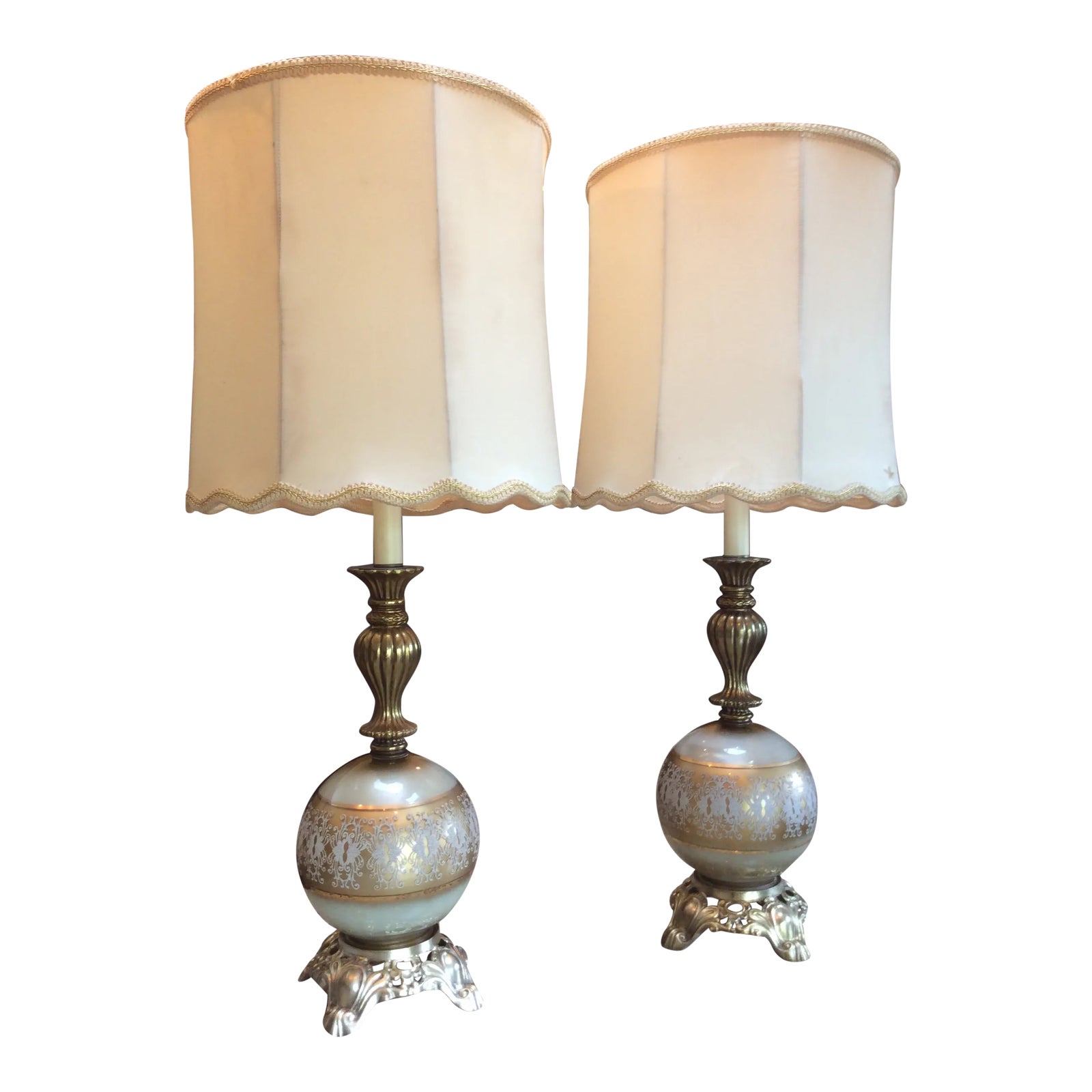 Hollywood Regency Spelt Table Lamps With Original Silk Shades - a Pair ...
