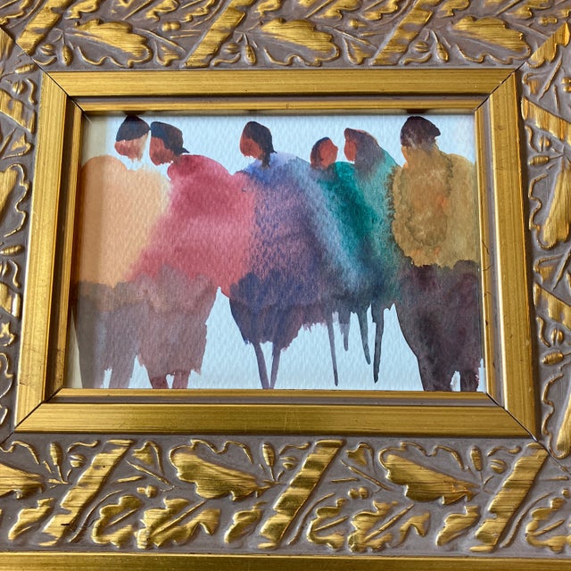 1970’s Original Vintage Abstract Figure Line Up Watercolor Painting ...