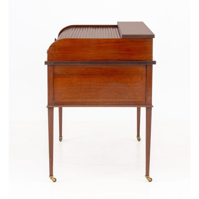 Edwardian Mahogany Inlaid Tambour Cylinder Desk | Chairish