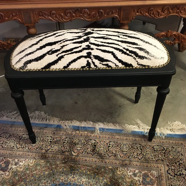Zebra Print With Brass Nailhead Black Painted Bench | Chairish
