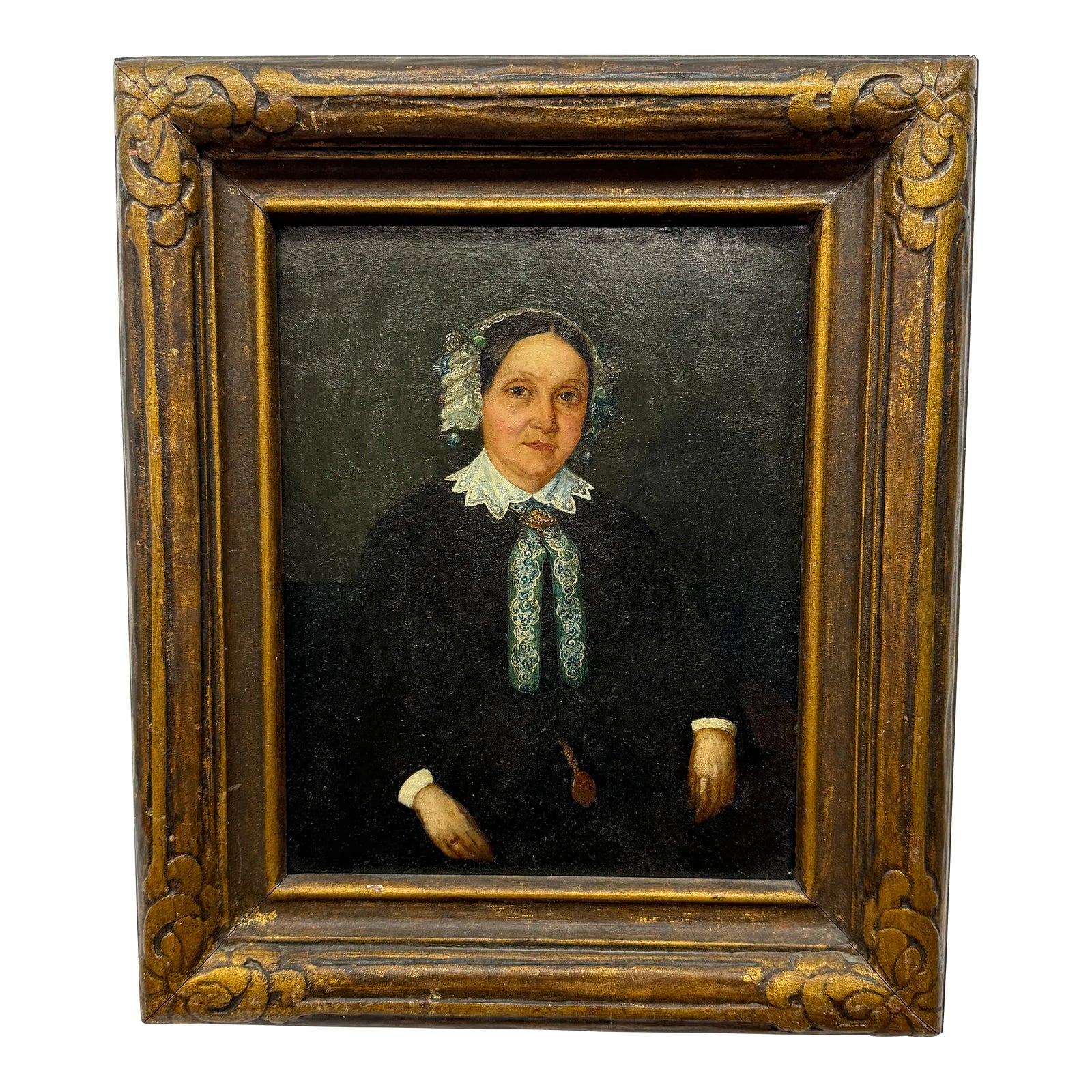 14 Century French Portrait of Matron Oil Painting | Chairish