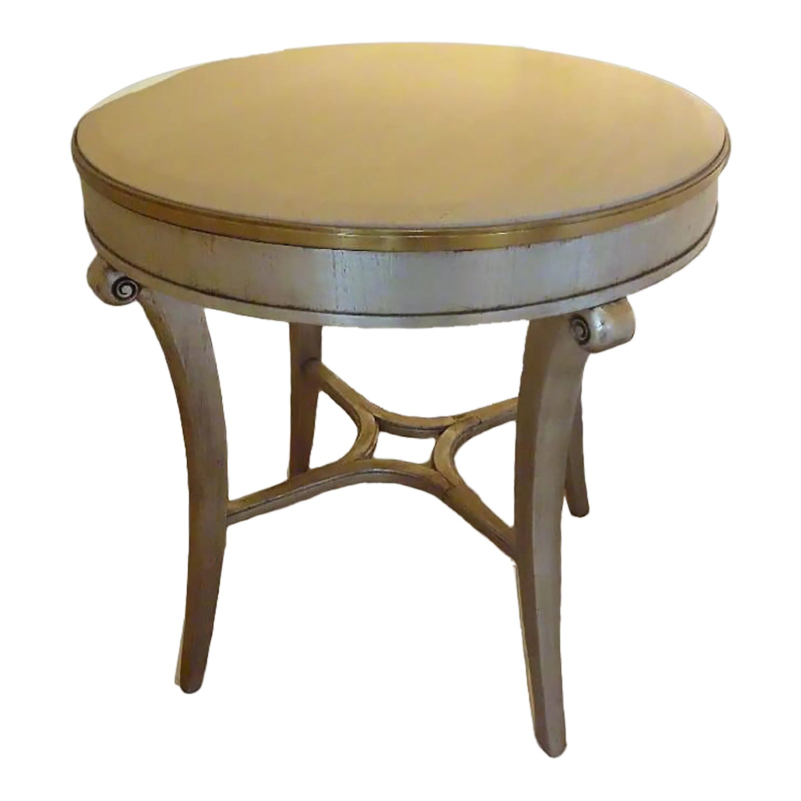 Large Regal Cream Marble Round Side Tables With Gold Toned Accents and ...