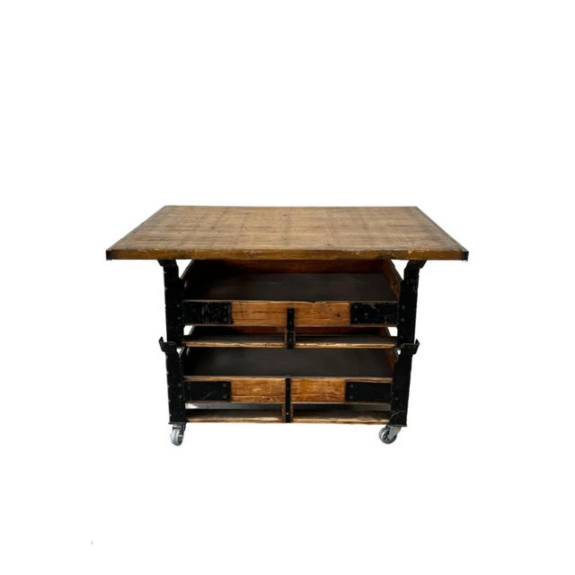 Large Rustic Modern Industrial Work Cart Kitchen Island | Chairish