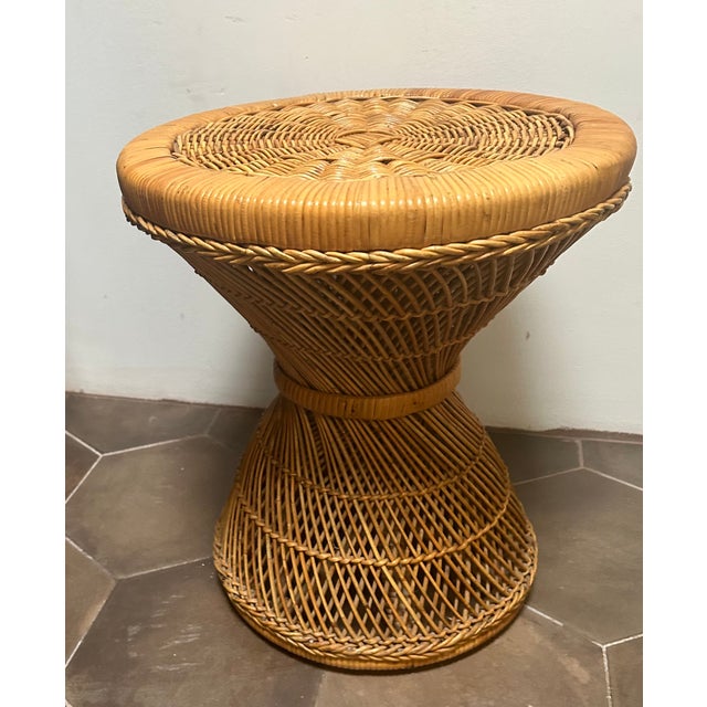 1960s Boho Coastal Chic Wicker Rattan Hourglass Side Table | Chairish