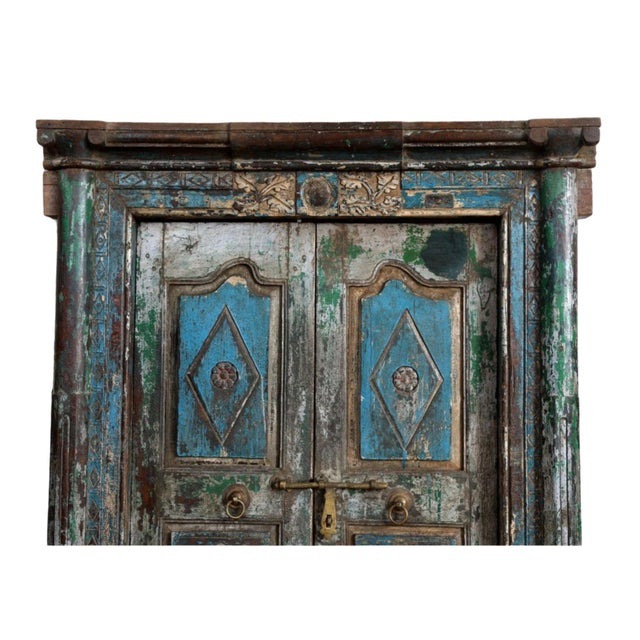 Antique Indian Door With Frame Blue Teak Exterior Doors | Chairish