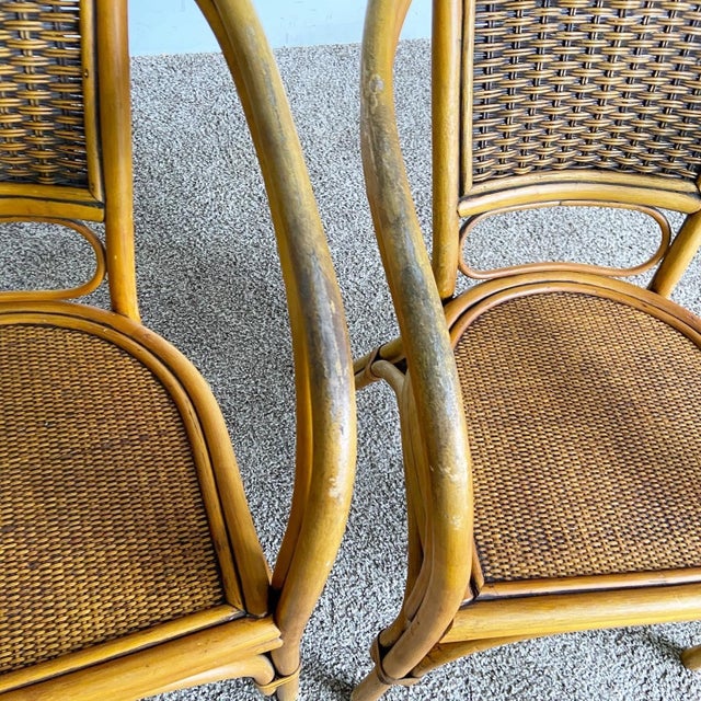 Boho Chic Bamboo Rattan Dining Chairs - Set of 4 | Chairish