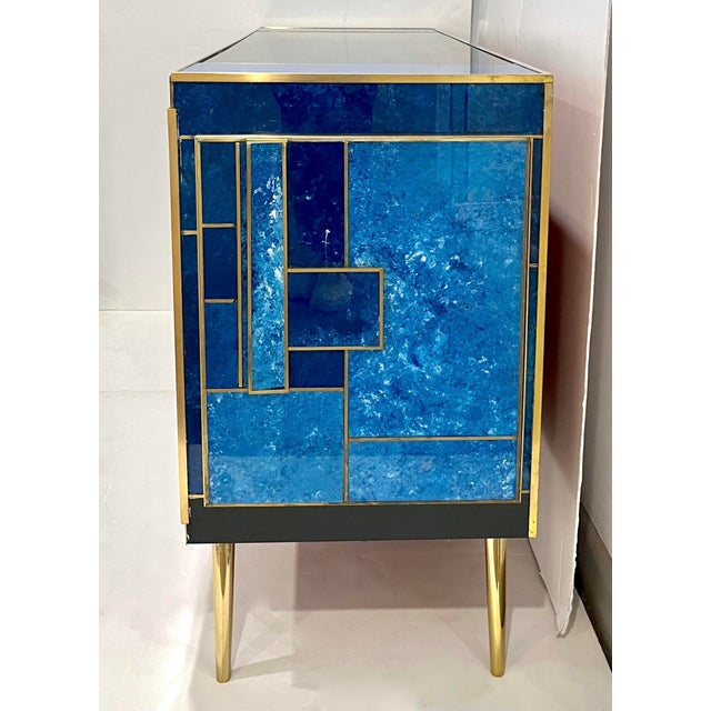 1980s Italian Post Modern Vintage Blue Black Brass 3-Door 3-Drawer ...