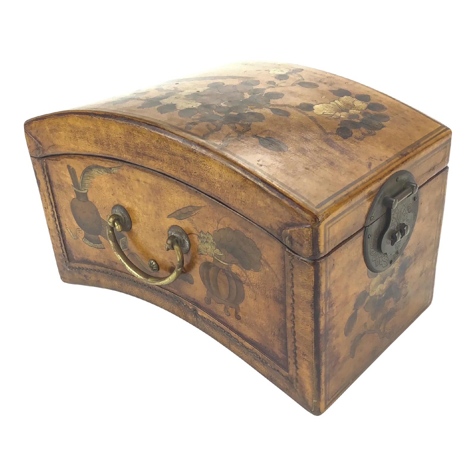 Vintage Hand Painted Leather Box | Chairish