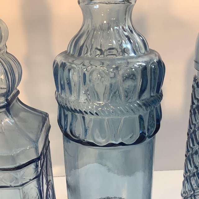 Vintage French Blue Pressed Decorative Glass Bottles - Set of 3. | Chairish
