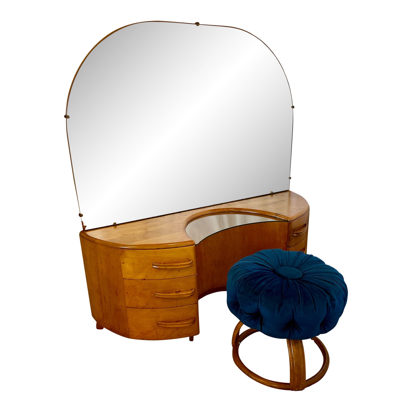 Mid 20th Century Heywood-Wakefield Vanity, Mirror & Stool - Set of 3 ...