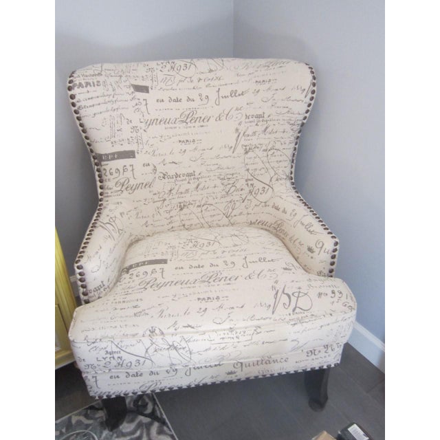 French Script Wing Chair with Nailhead Trim | Chairish