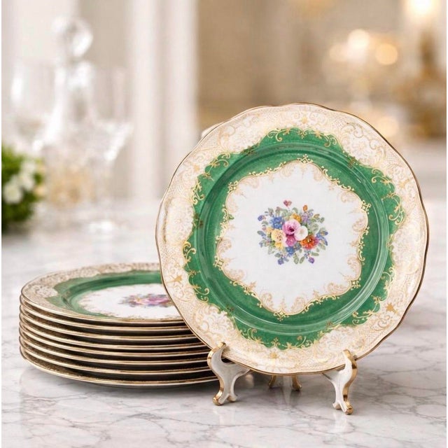 Rare 12 Antique Crown Staffordshire Dinner Plates | Fine Porcelain ...