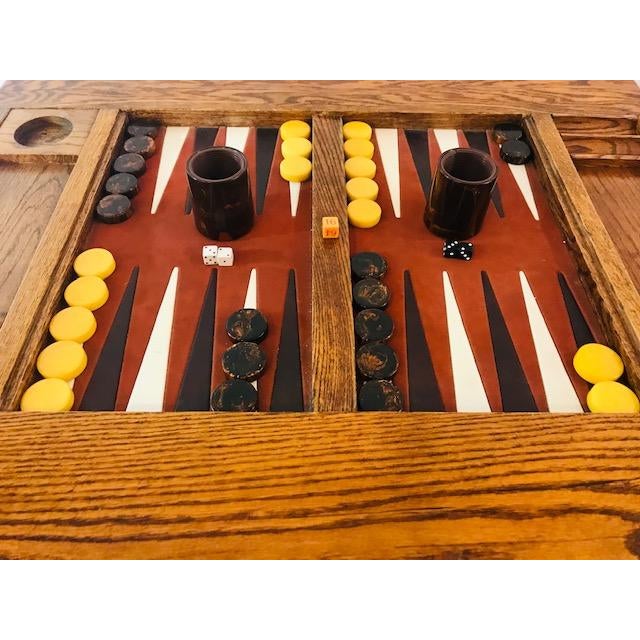 Vintage 1980s Backgammon Table Oak Brown Yellow Bakelite Disc Men by ...