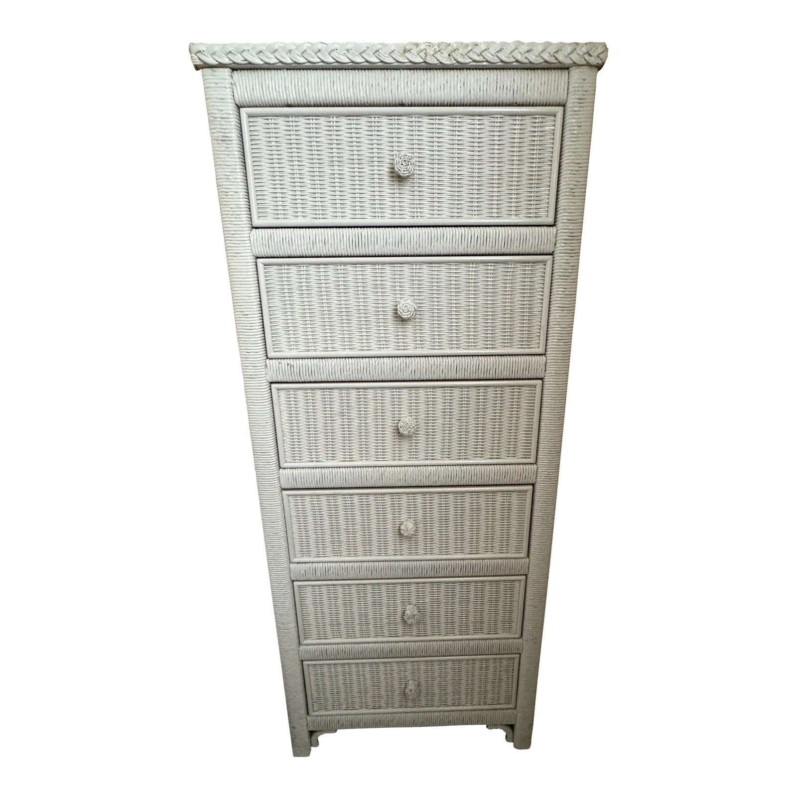 Vintage 1980s White Rattan Wicker Tall Dresser/Lingerie Chest With ...