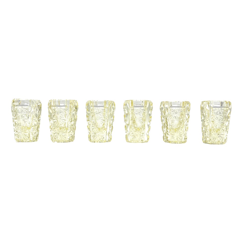 Antique Shot Glasses in Yellow Lead Crystal and Diamond Cut, 1890s, Set ...