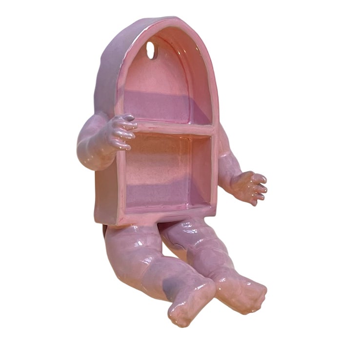 Surrealist Baby Body Vanity Shelf in Pink Glazed Ceramic, 2000s | Chairish