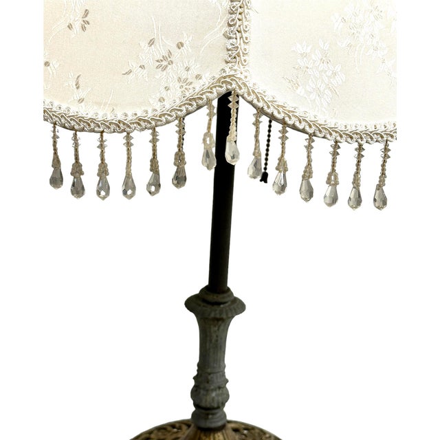 Victorian Bronze Double Light Table Lamp With Scalloped Dome Fringed ...