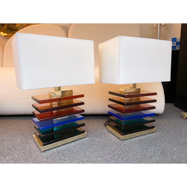 Contemporary Brass and Multicolor Murano Glass Blade Lamps, Italy - a ...