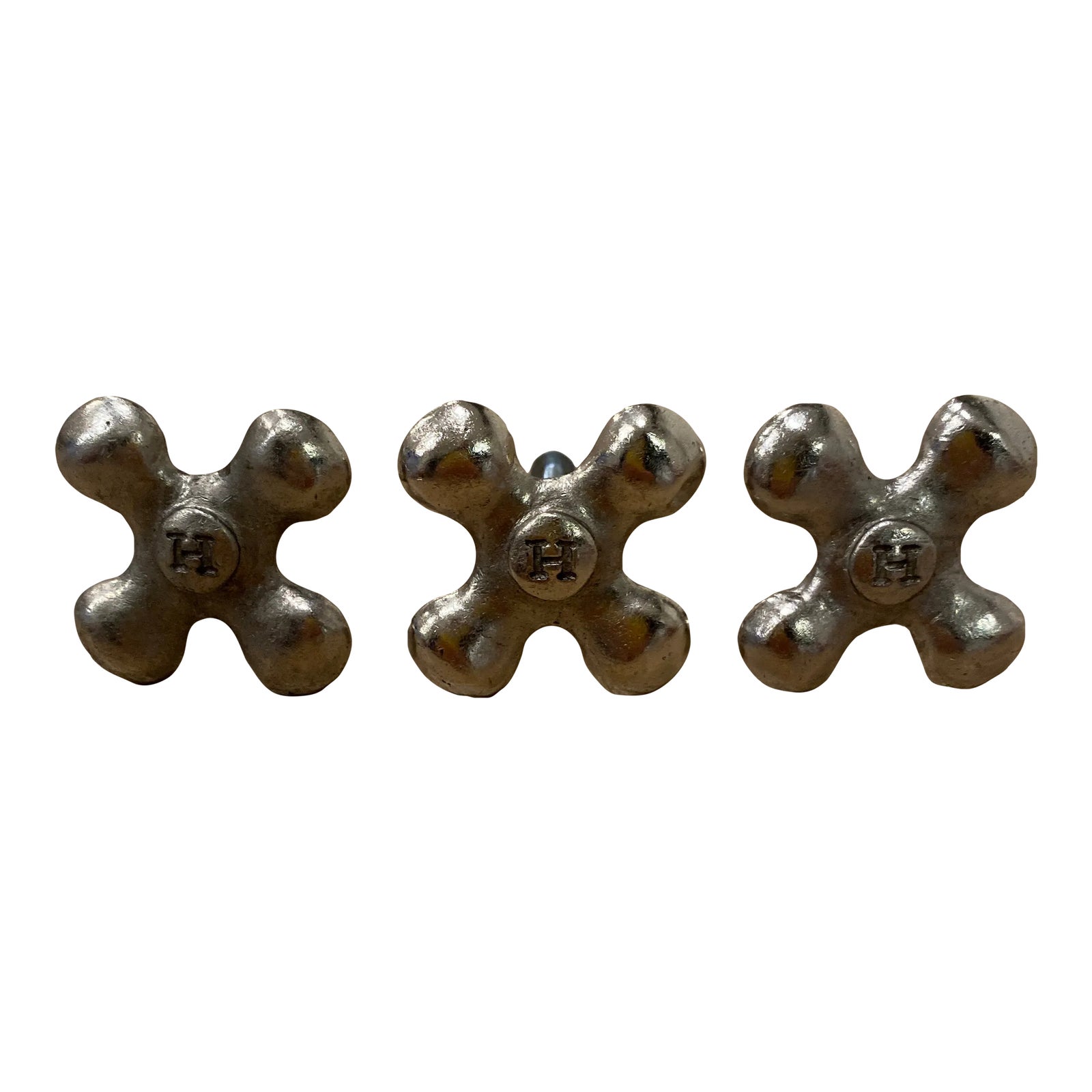1990s Large Metal Cross "H"Handles in Polished Nickel - Set of 3 | Chairish