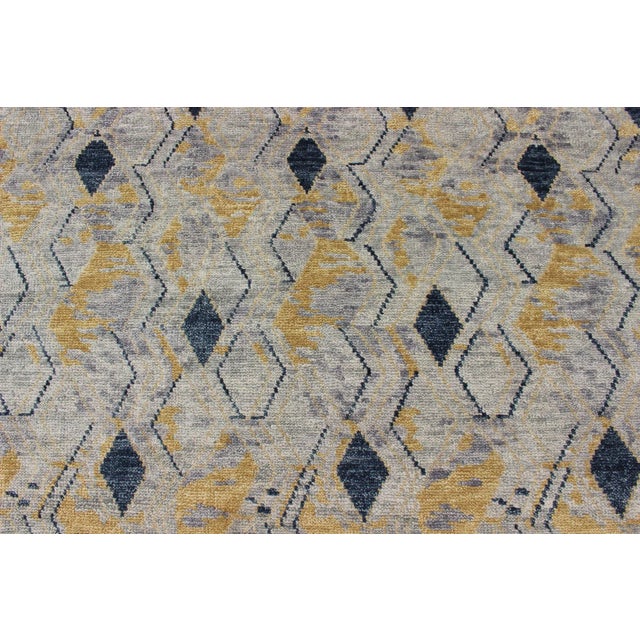 Hand Knotted Wool Modern Rug With Diamond Design in Yellow and Blue ...