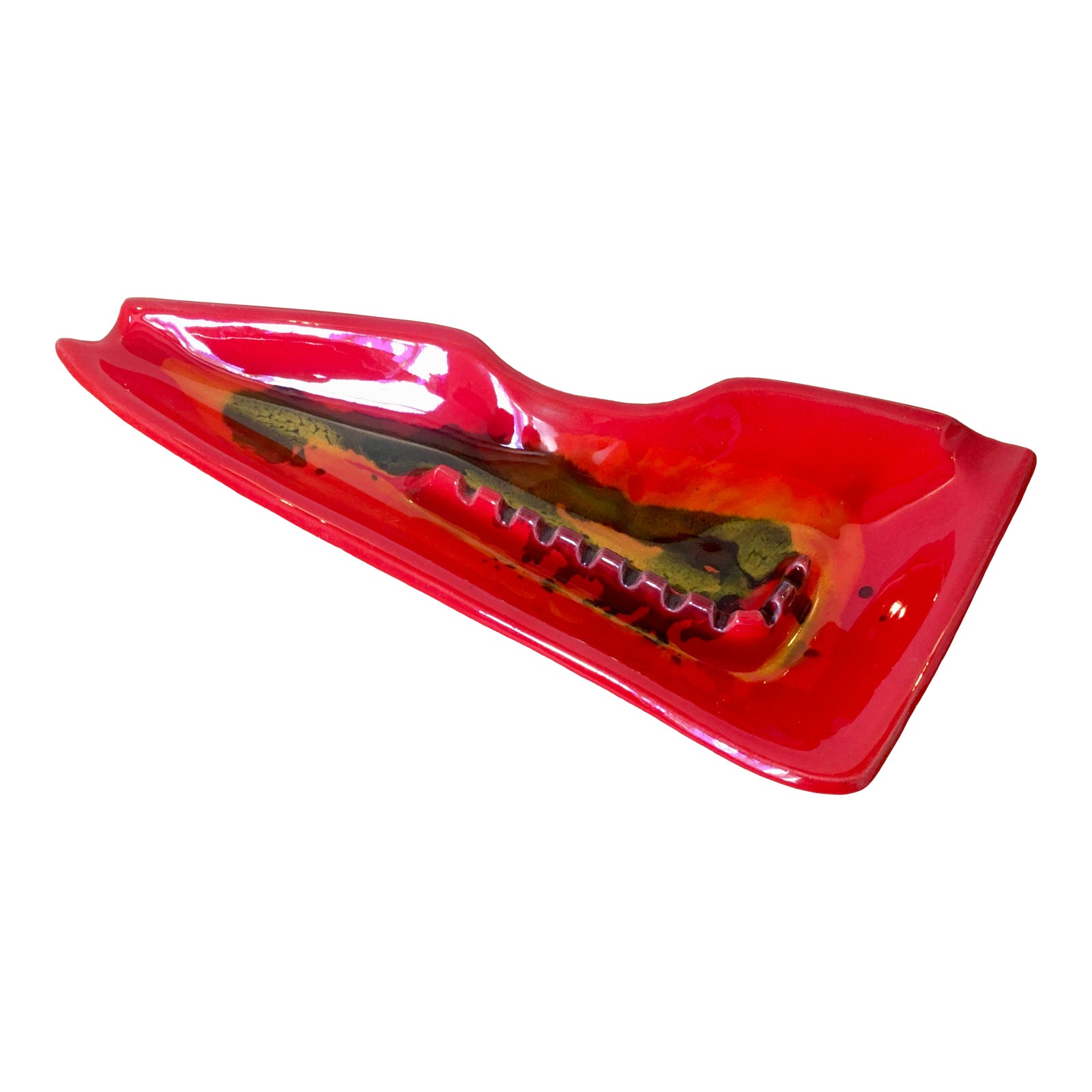 15" 1950s Googie Biomorphic Flame Orange Ashtray | Chairish