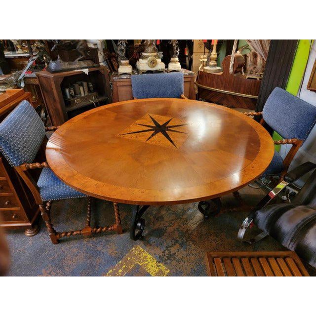 Vintage Baker Furniture Co. Round Dining Room Table on Four Leg Wrought ...