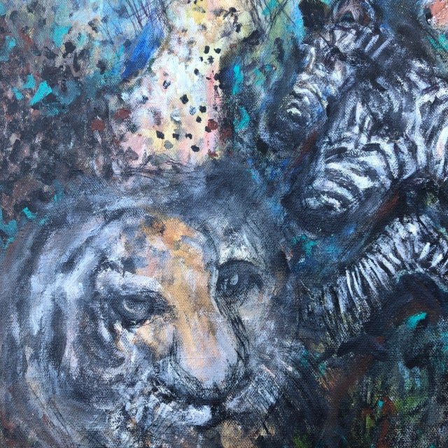 Original Vintage Mid Century Modern Jungle Scene Animal Drawing ...