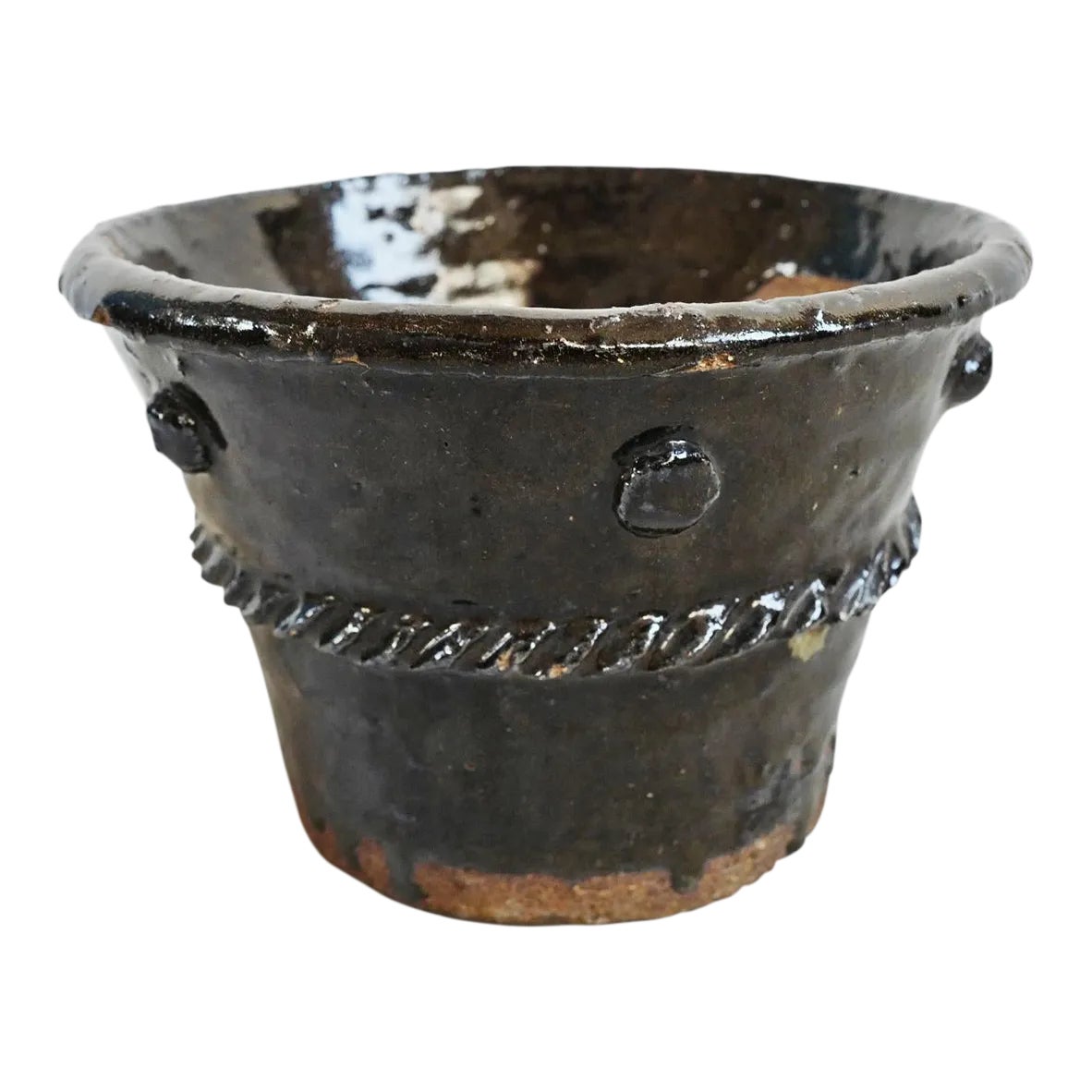 Vintage Ceramic Black Braided Pot | Chairish