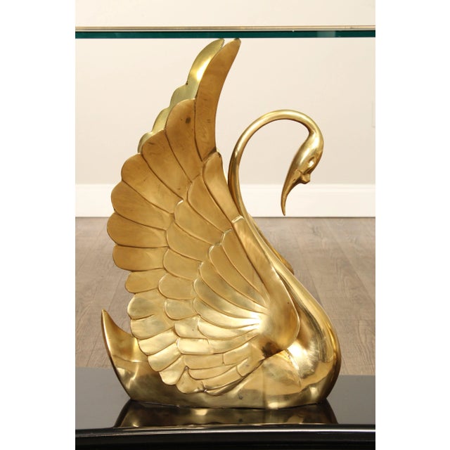 Quality Italian Brass Swan Glass Top Console Table | Chairish
