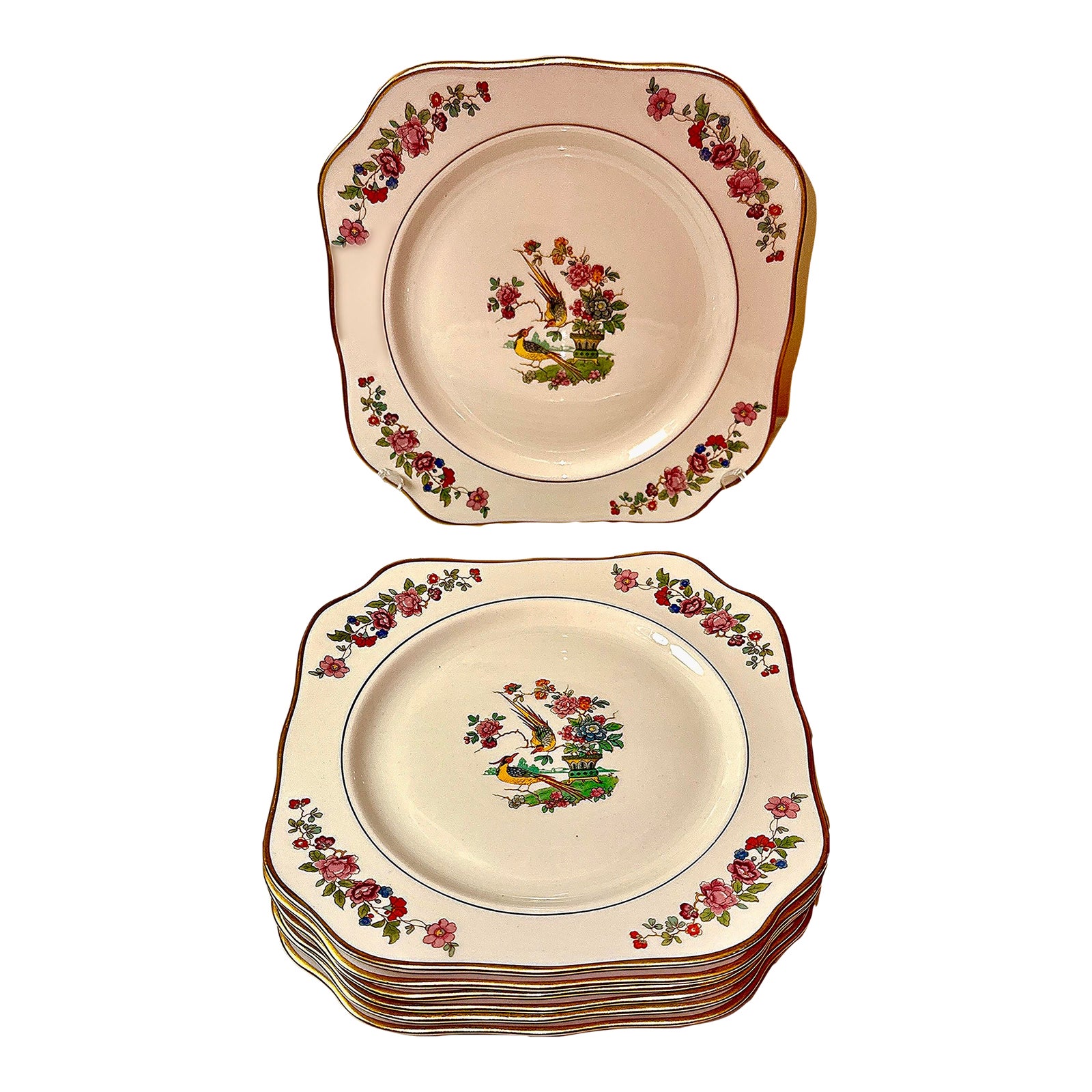 Mid 20th Century Lamberton Ivory Audubon Salad Plates - Set of 7 | Chairish