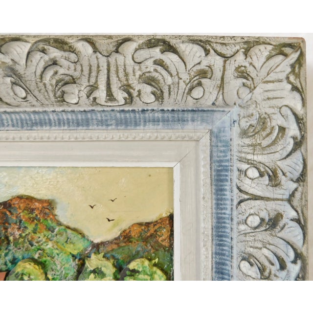 Pair Vintage Mid Century Raised Paper Mache Landscape Painting on Board ...