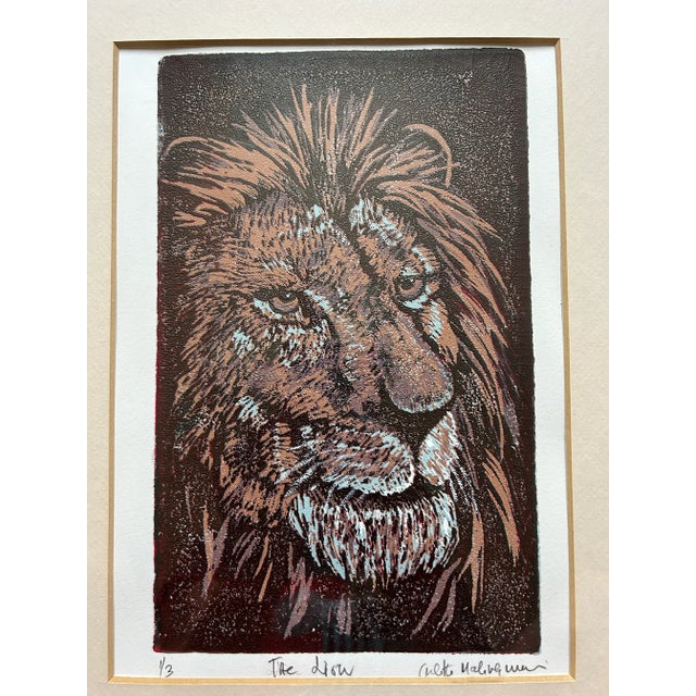 Vintage Hand Colored Lithograph Portrait of a Lion | Chairish