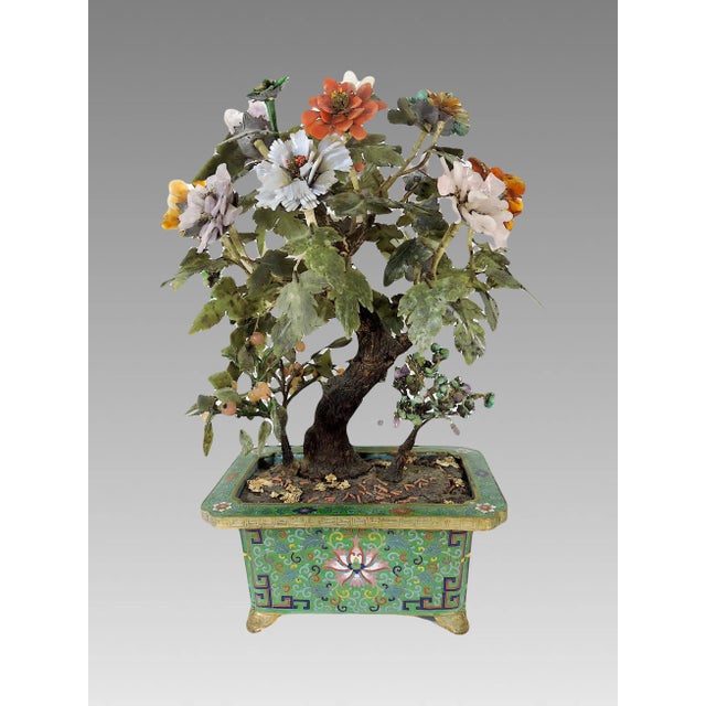 Antique Chinese Jade Tree With Semi Precious Gemstone Flowers in ...