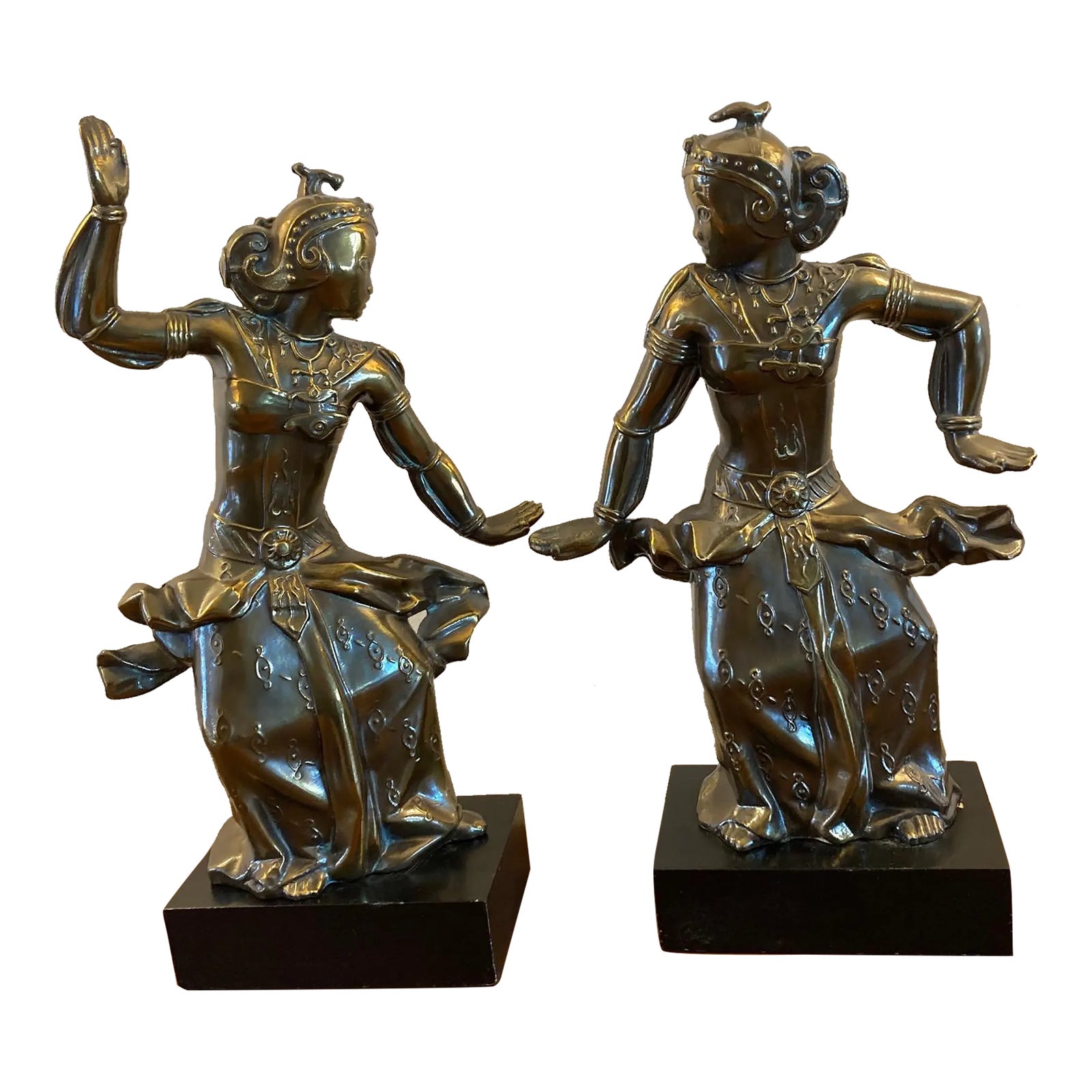 Mid Century Alba Art Bronze Finished Spelter Dancers- Set of 2 | Chairish