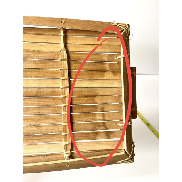 Mid 20th Century Light Bamboo Slat Lap Serving Tray With Cane Handle ...