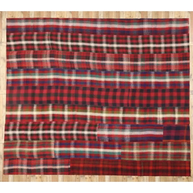 Vintage Kilim Tartan Plaid Rug - 12'11 x 15'02 | Chairish