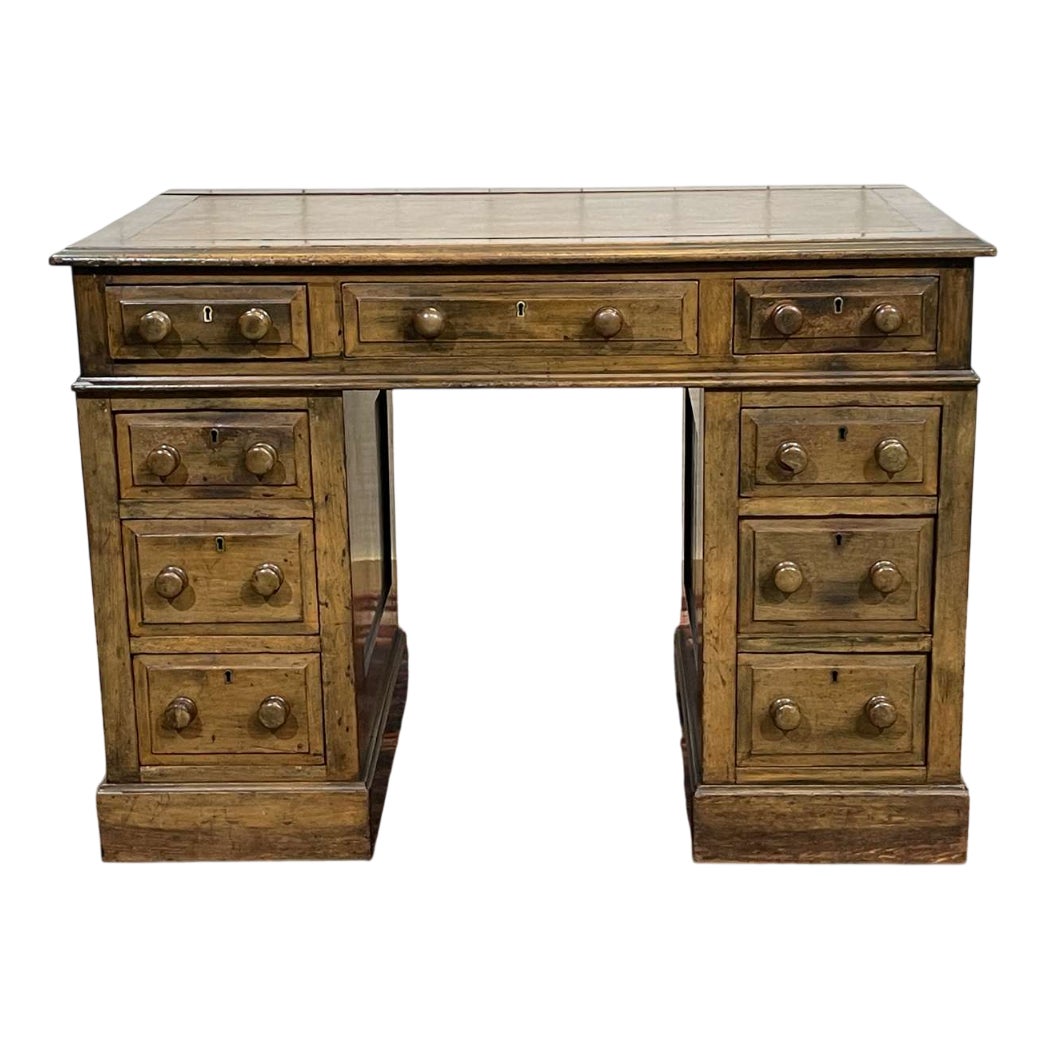 English Desk in Walnut with Oak and Leather Top | Chairish