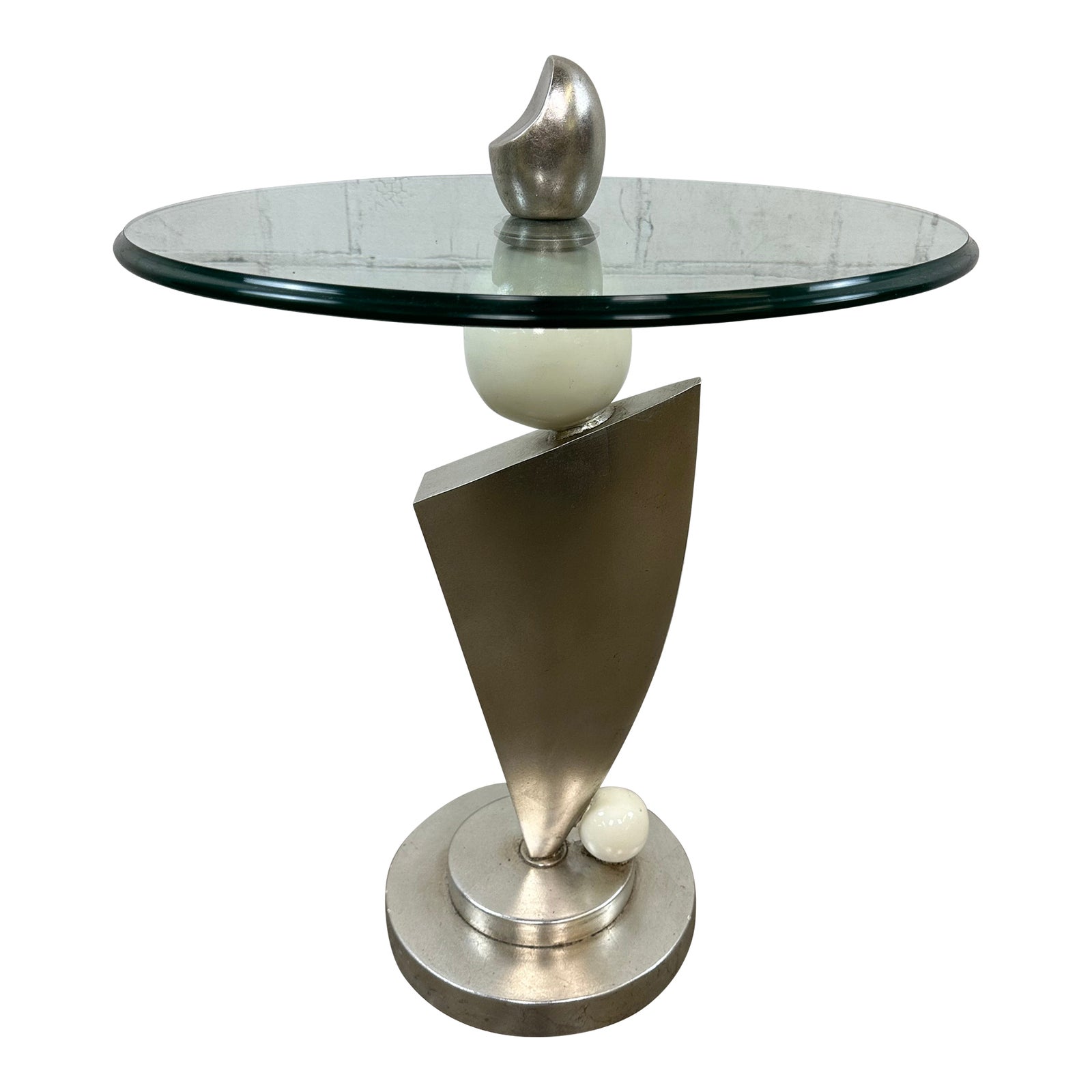 1980s Greg Sheres Modern Abstract Side Table Round Glass Top and ...