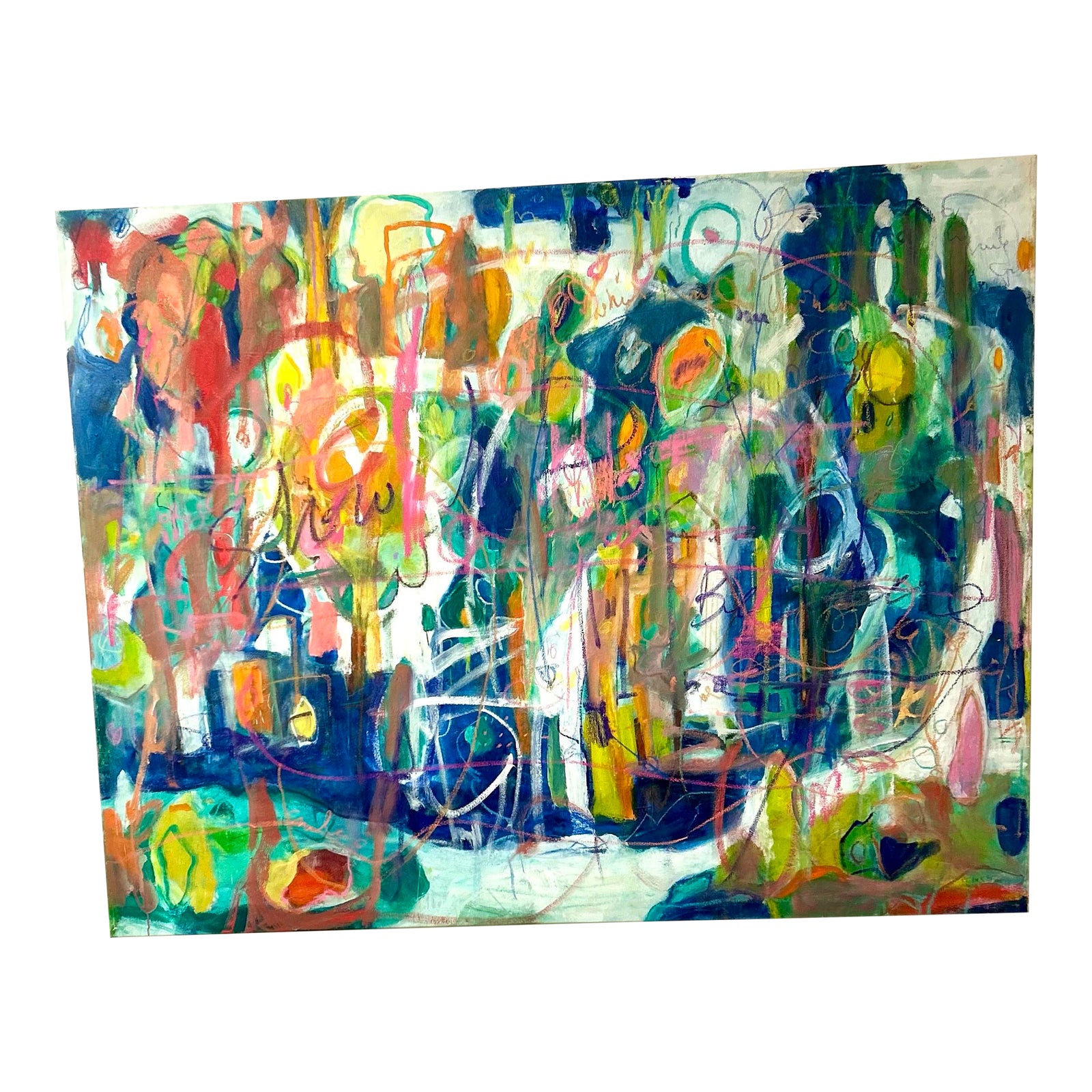 Original Large Colorful Abstract Expressionist Landscape, “Fall Winter ...
