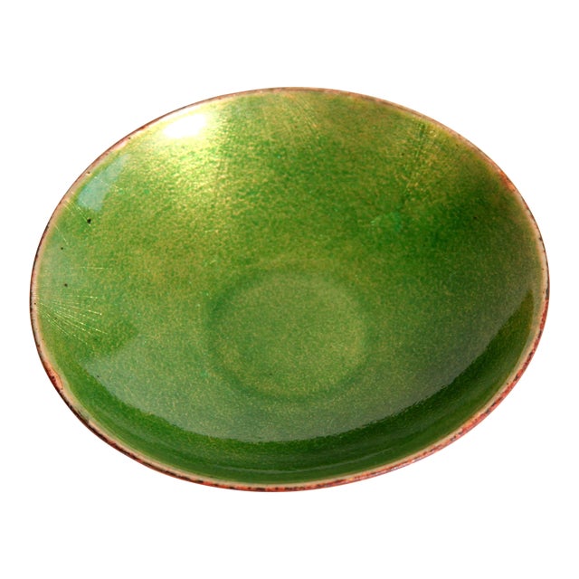 Vintage Mid Century Modern Green Enamel on Copper Pin Dish | Chairish