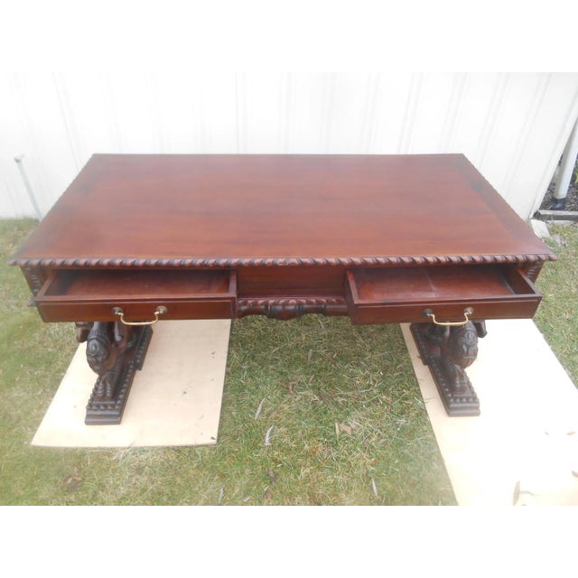 Stunning Hand Carved Double Eagle Executive / Writing Desk | Chairish