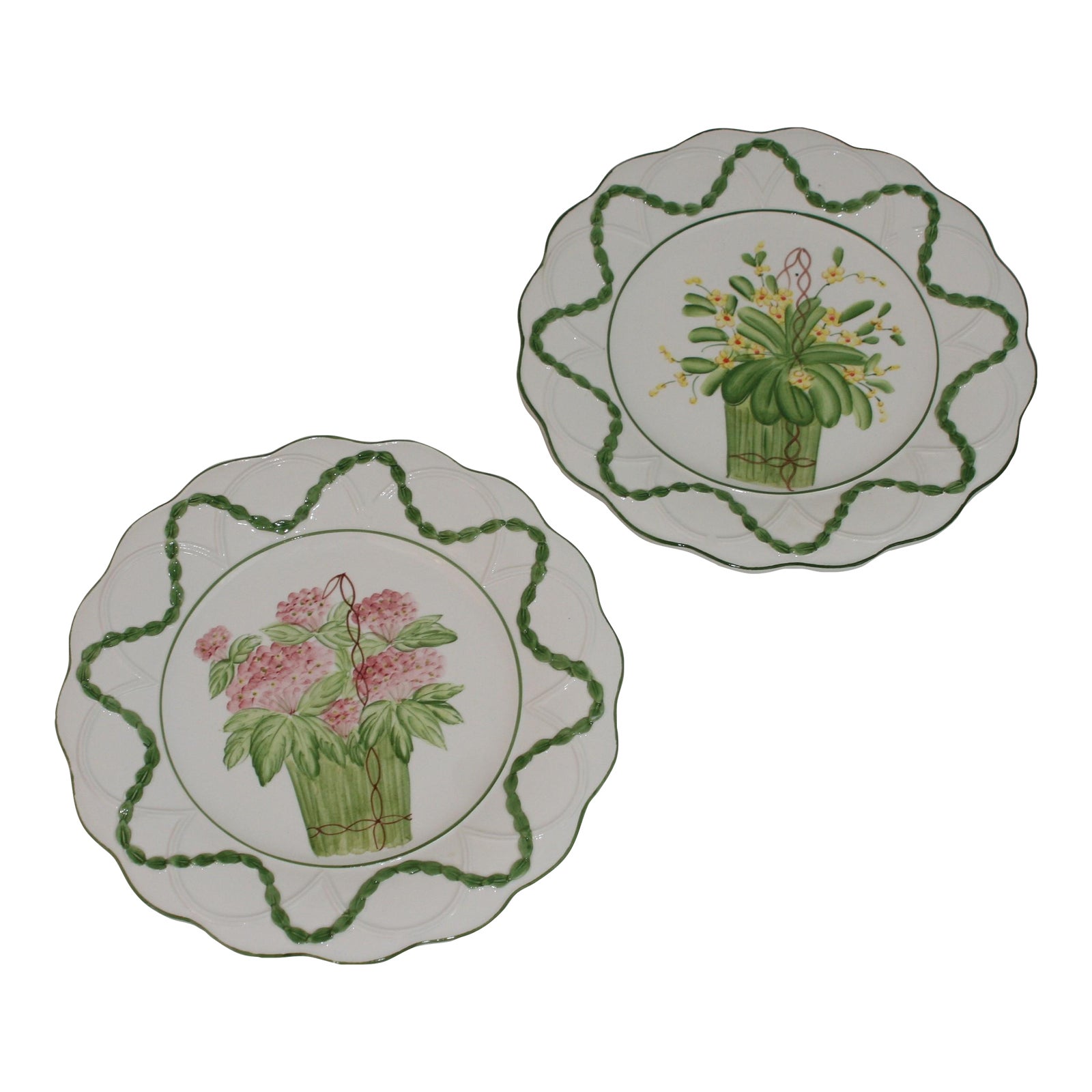 Late 20th Century Mane Lion Italian Pottery Scalloped Edge Floral Wall ...