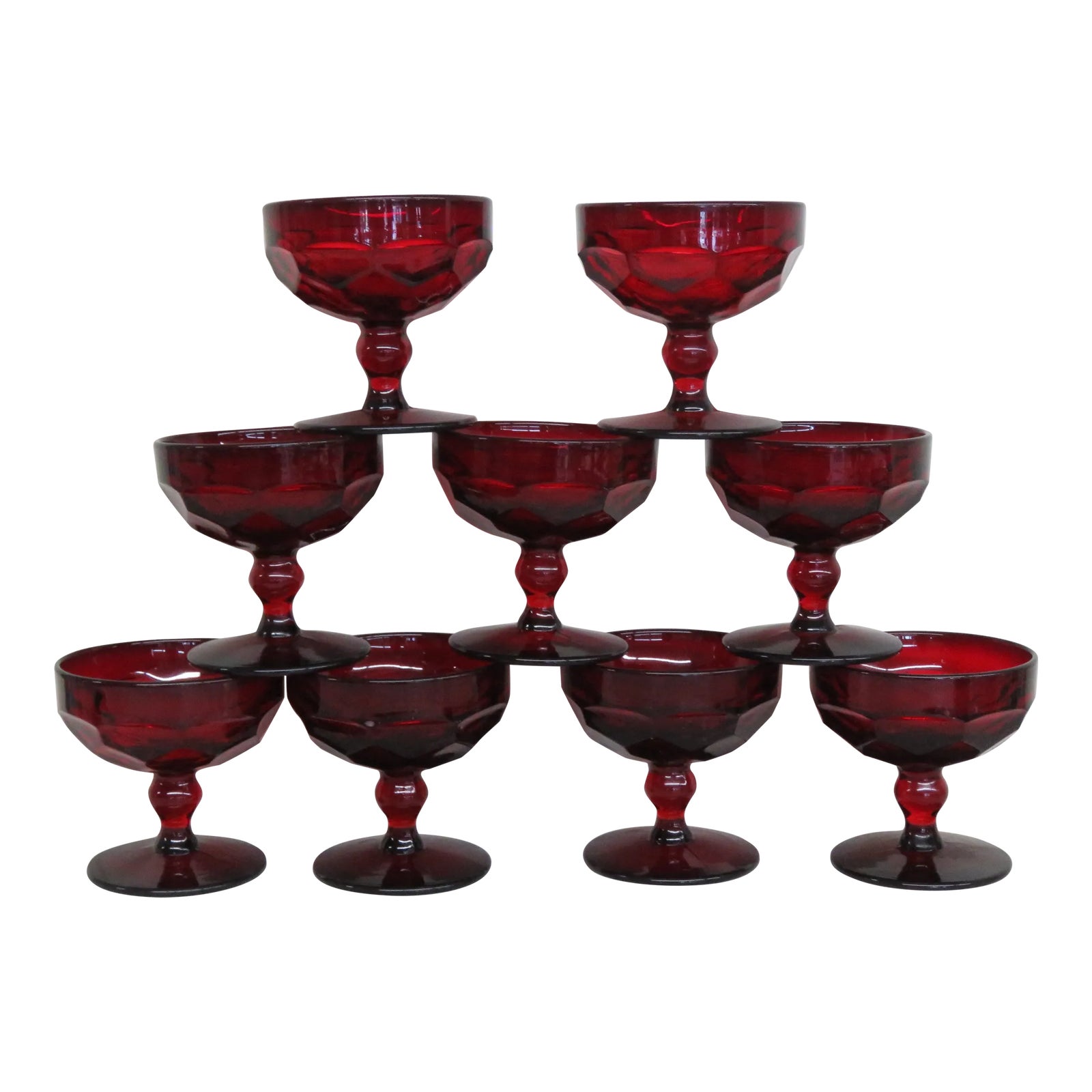 Paden City Glass Ruby Red Georgian Pattern Honeycomb Sherbet Set of ...