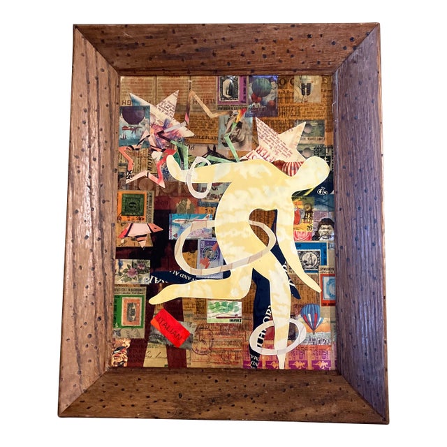 Contemporary Original Wayne Cunningham Abstract “Running Man” Collage ...